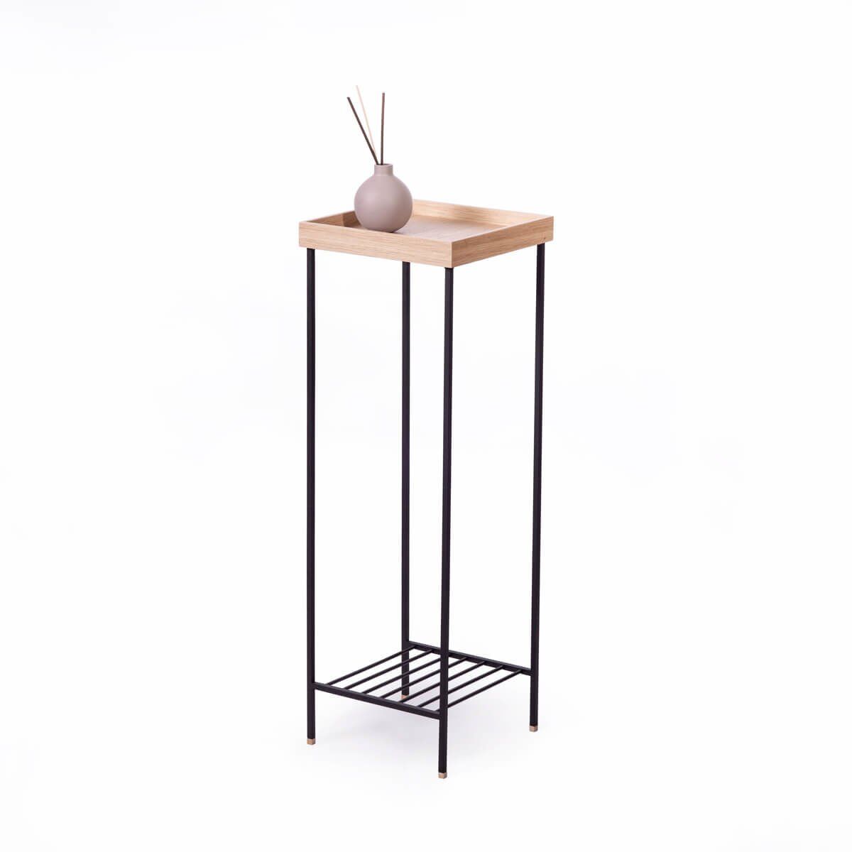 Masif Ahşap Uzun Yan Sehpa / Saksılık – EDGE Serisi, Renkli Metal ...